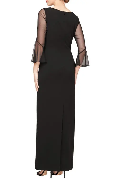 Alex Evenings Rhinestone Yoke Column Gown - Black