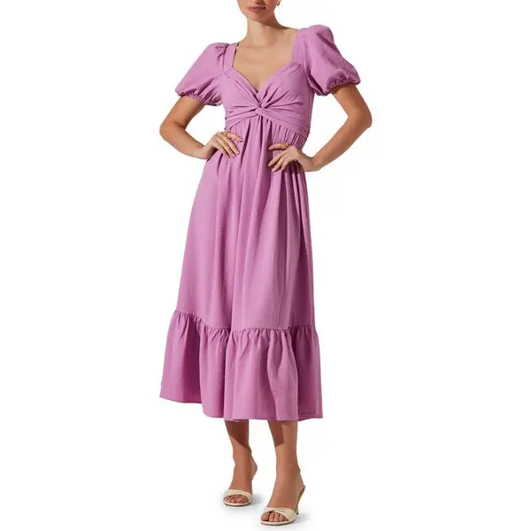 Astr The Label Tie-back Puff Sleeve Midi Dress