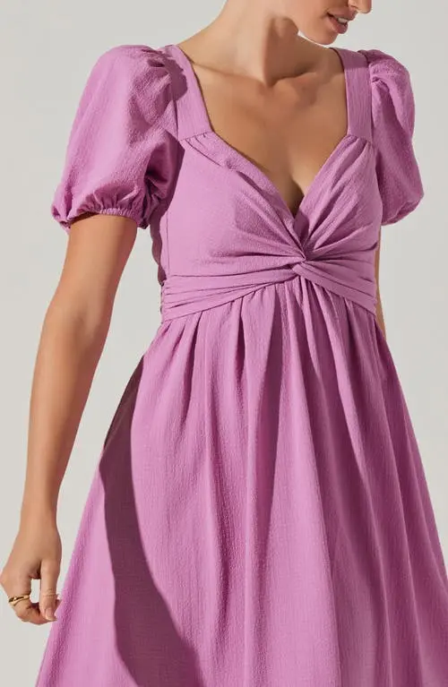 Astr The Label Tie-back Puff Sleeve Midi Dress