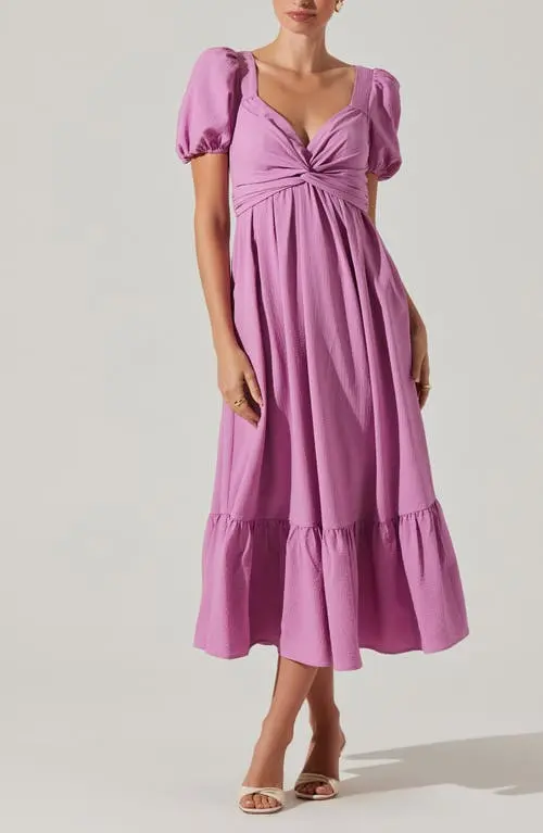 Astr The Label Tie-back Puff Sleeve Midi Dress