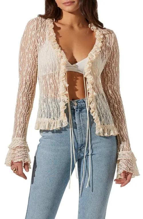 Astr The Label Lace Front Tie Bed Jacket - Cream