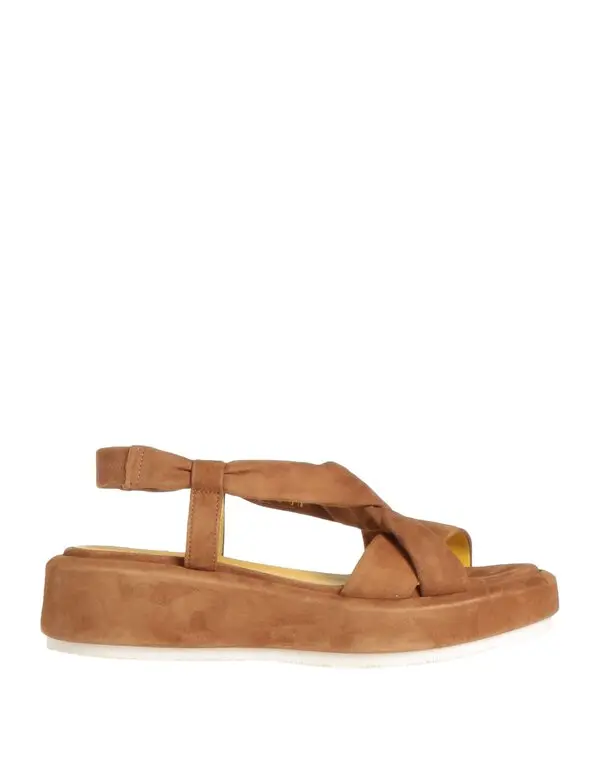 CALPIERRE Leather Wedge Sandals - Beige