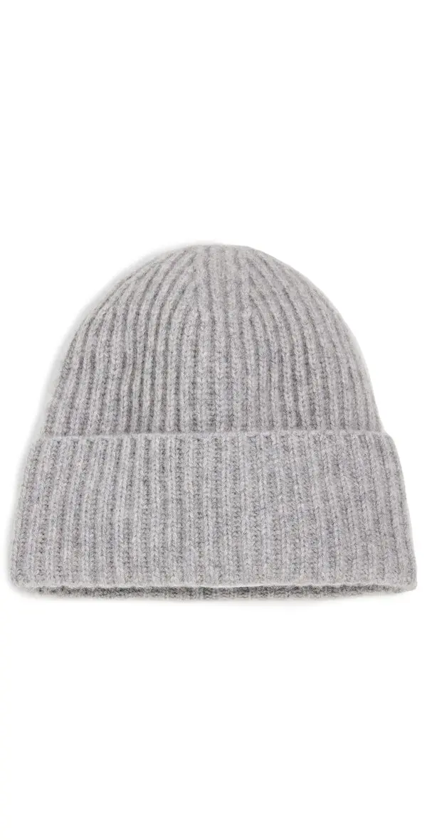 WHITE & WARREN Cashmere Luxe Ribbed Beanie - Grey Heather