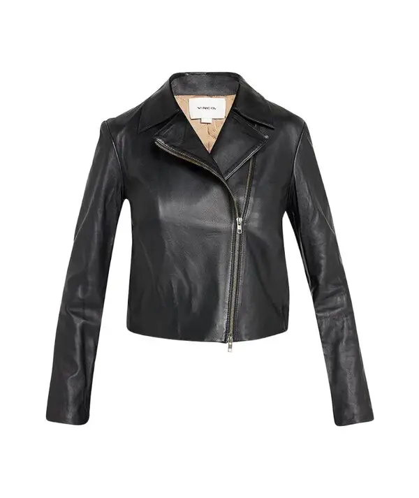Vince Leather Moto Jacket In Black Editorialist