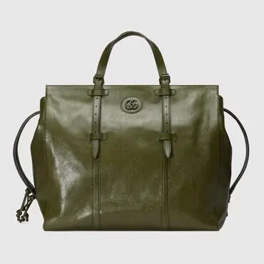 Gucci Large Tote Bag With Tonal Double G Leather Green