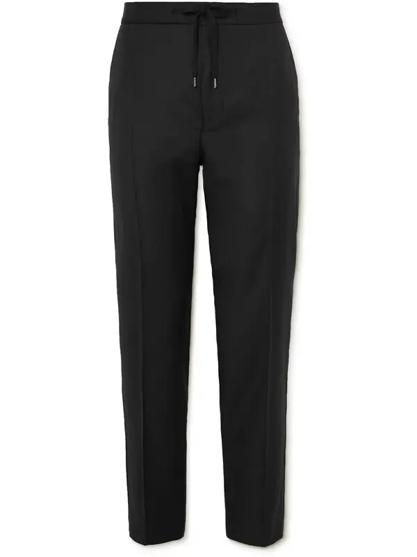 Mr P. Straight-leg Virgin Wool Drawstring Tuxedo Trousers - Black