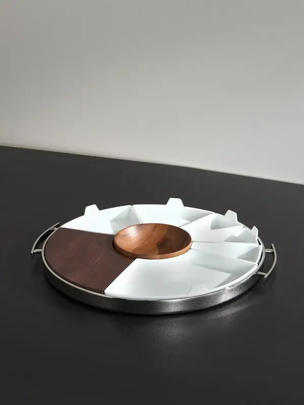 Christofle Mood Party Stainless Steel, Walnut And Porcelain Tray - Silver