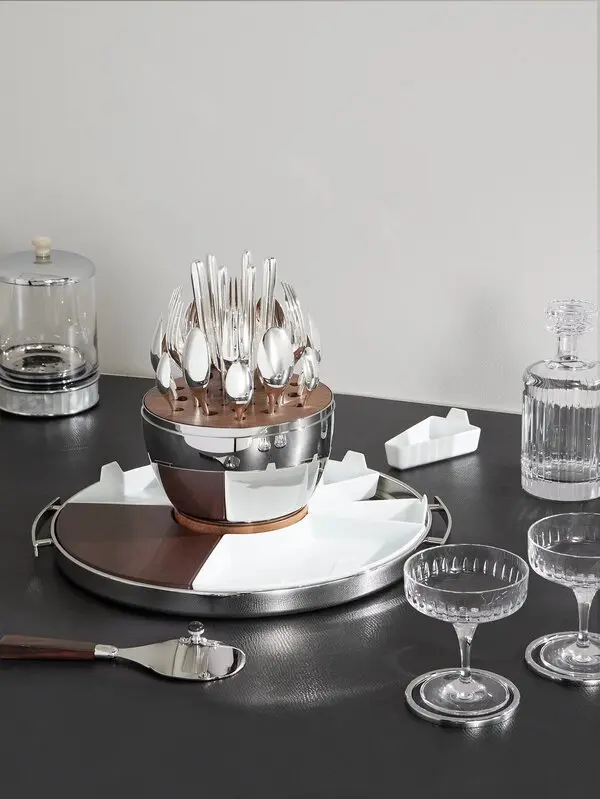 Christofle Mood Party Stainless Steel, Walnut And Porcelain Tray - Silver