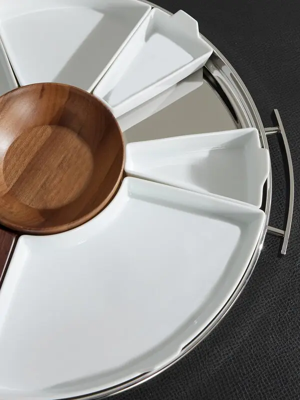 Christofle Mood Party Stainless Steel, Walnut And Porcelain Tray - Silver