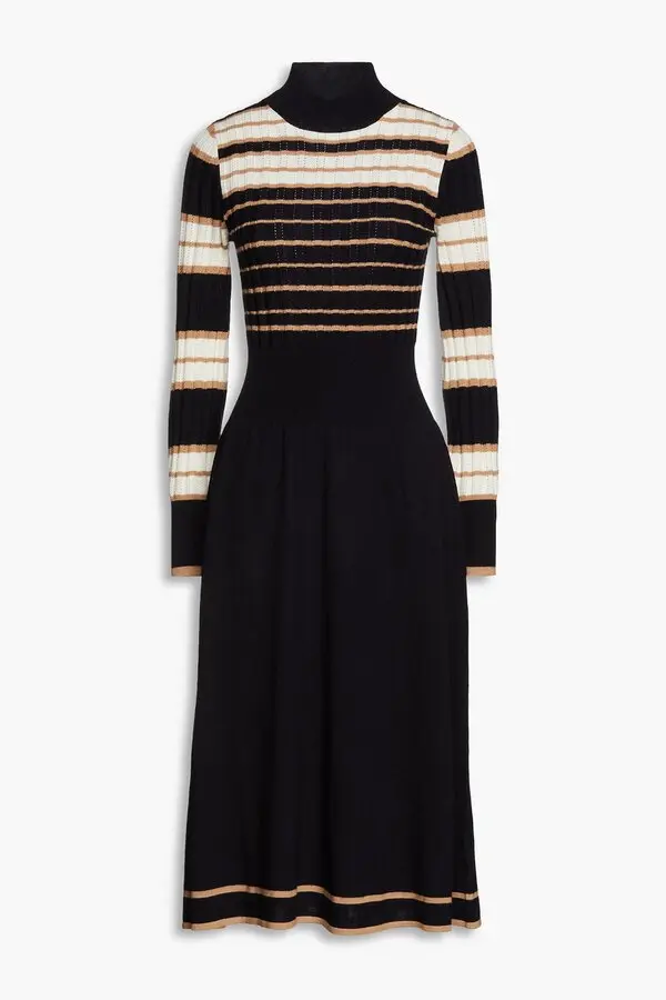 Chinti & Parker Ribbed Pointelle-knit Wool Midi Dress - Midnight Blue