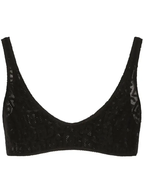 Dolce & Gabbana Dg-logo Jacquard Tulle Bralette - Black