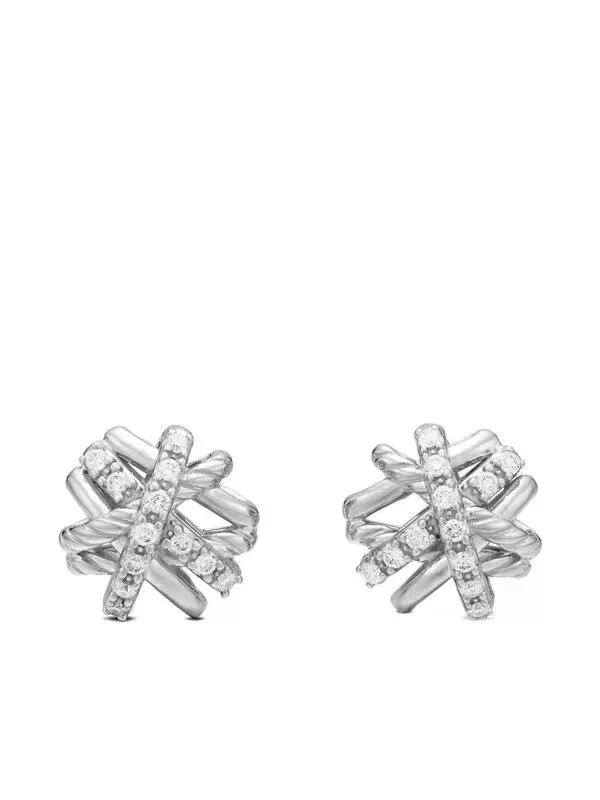 David Yurman Sterling Crossover Diamond Stud Earrings - Silver
