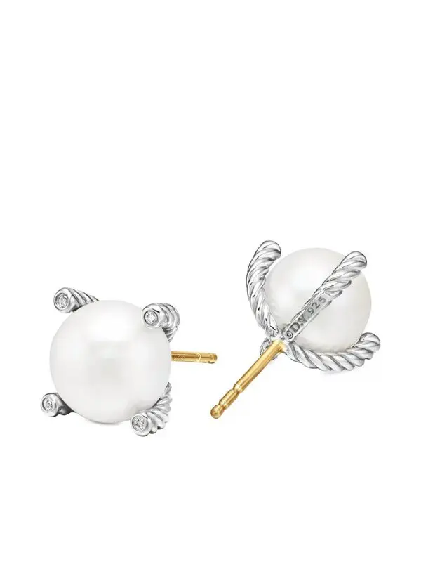 David Yurman Sterling Pearl Diamond Stud Earrings