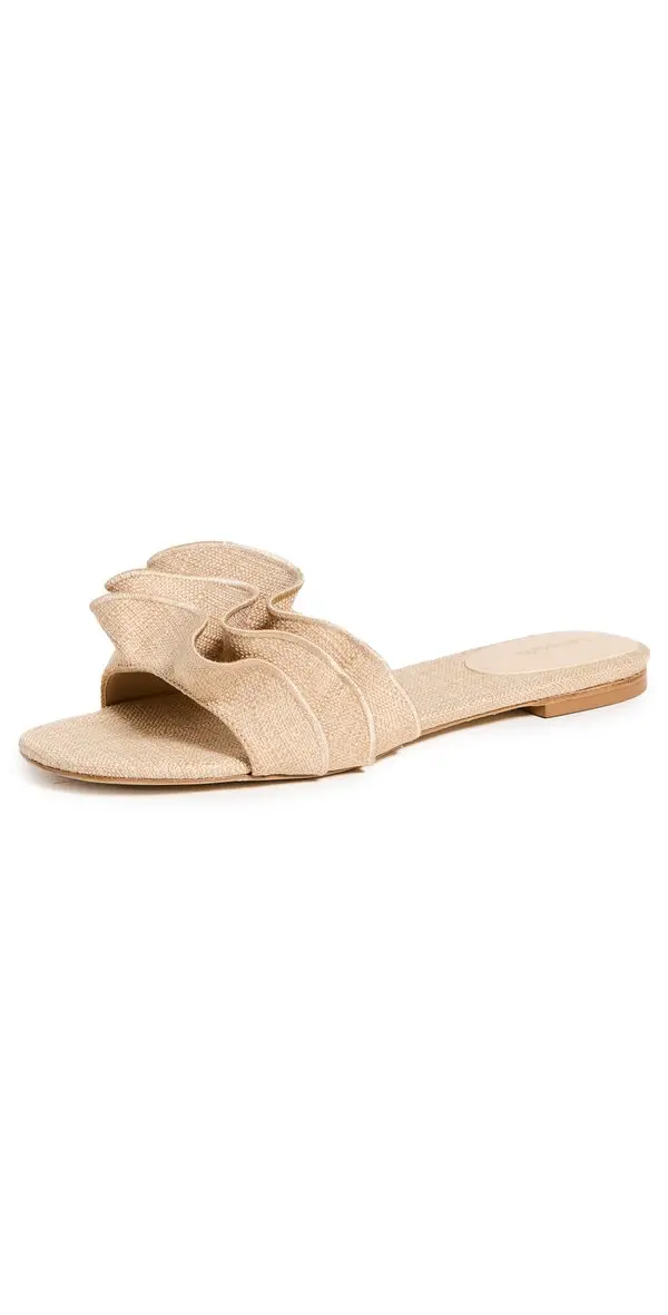 Larroude Ivy Ruffle Sandals - Beige/beige