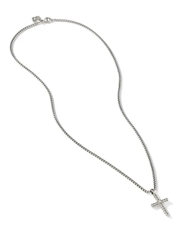 David Yurman Sterling Cable Classics Cross Diamond Necklace - Silver