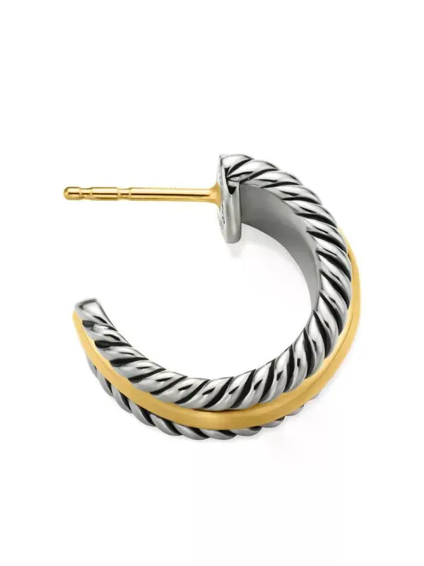 David Yurman 14kt Yellow Gold And Sterling Cable Collectibles Huggie Hoop Earrings - Silver