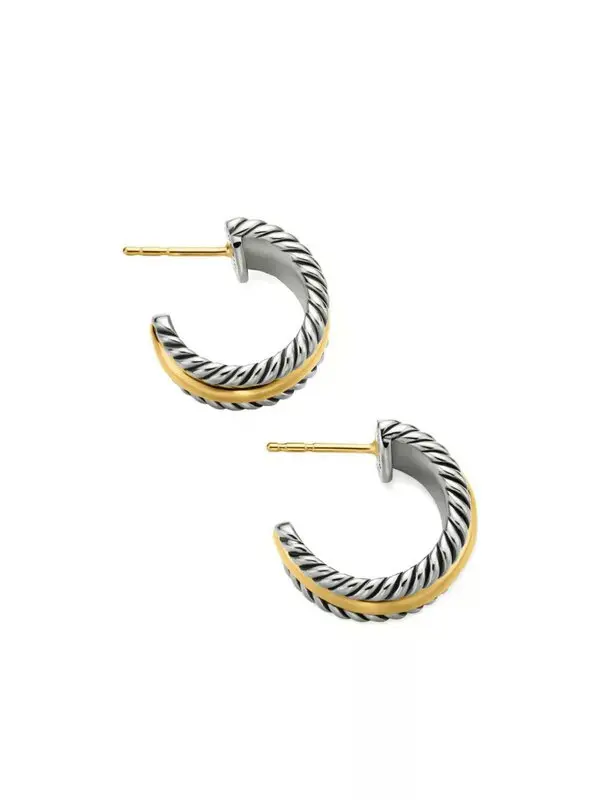 David Yurman 14kt Yellow Gold And Sterling Cable Collectibles Huggie Hoop Earrings - Silver