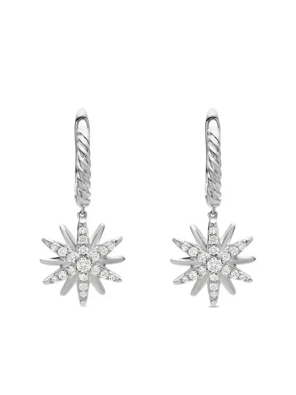 David Yurman Sterling Starburst Diamond Drop Earrings - Silver