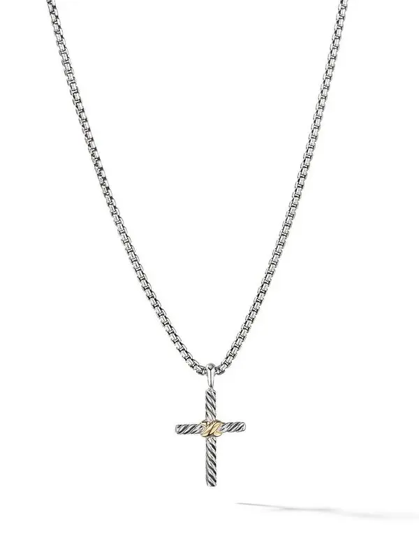 David Yurman 14kt Yellow Gold And Sterling Petite X Cross Necklace - Silver