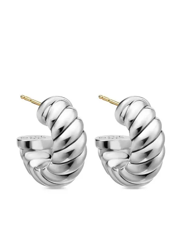 David Yurman Sterling Sculpted Cable Shrimp Hoop Earrings - Silver