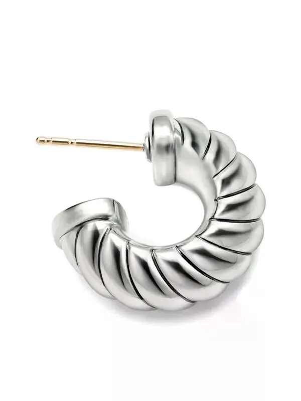 David Yurman Sterling Sculpted Cable Shrimp Hoop Earrings - Silver