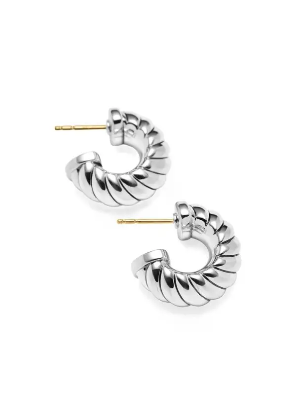 David Yurman Sterling Sculpted Cable Shrimp Hoop Earrings - Silver