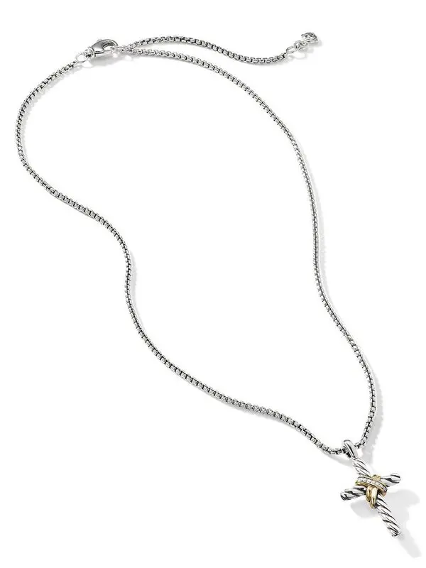 David Yurman 14kt Yellow Gold And Sterling Diamond Cross Pendant Necklace - Silver