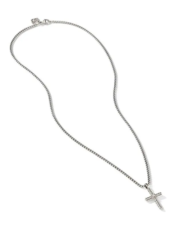 David Yurman Sterling Cable Classics Cross Diamond Necklace - Silver