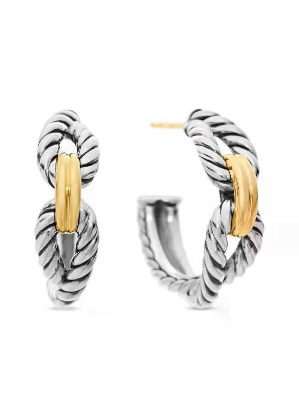 David Yurman 18kt Yellow Gold And Sterling Cable Loop Hoop Earrings - Silver