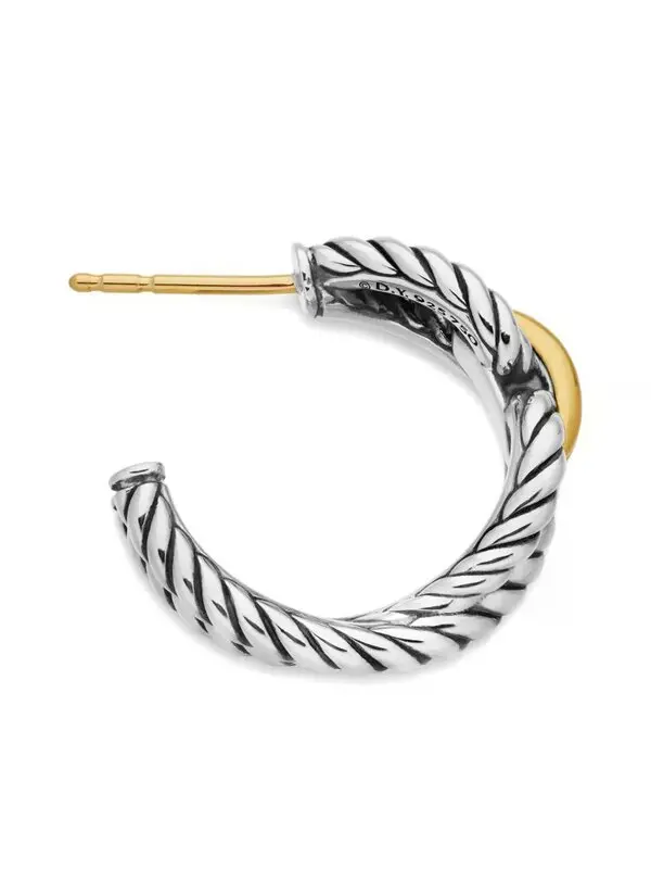 David Yurman 18kt Yellow Gold And Sterling Cable Loop Hoop Earrings - Silver
