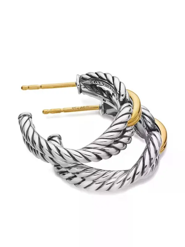 David Yurman 18kt Yellow Gold And Sterling Cable Loop Hoop Earrings - Silver