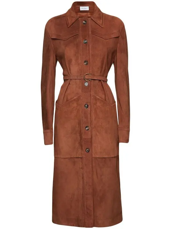 FERRAGAMO Button-front Suede Dress - Brown