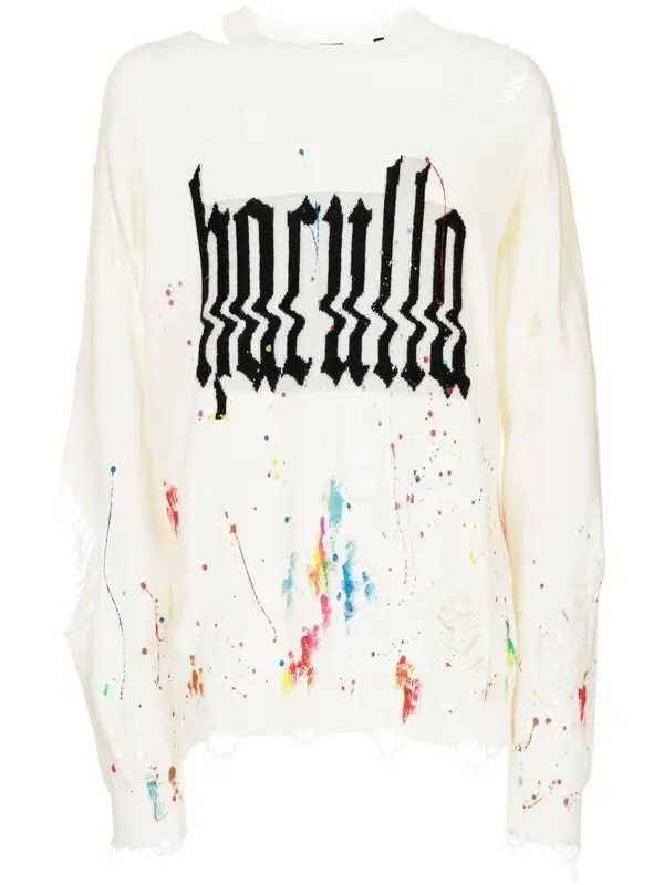 HACULLA. Glitched Logo-print Ripped Sweatshirt - White