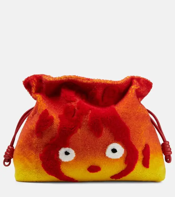 Loewe X Howl's Moving Castle Calcifer Flamenco Large Shearling Shoulder Bag