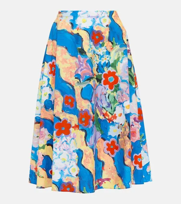 Marni Floral Cotton Poplin Midi Skirt
