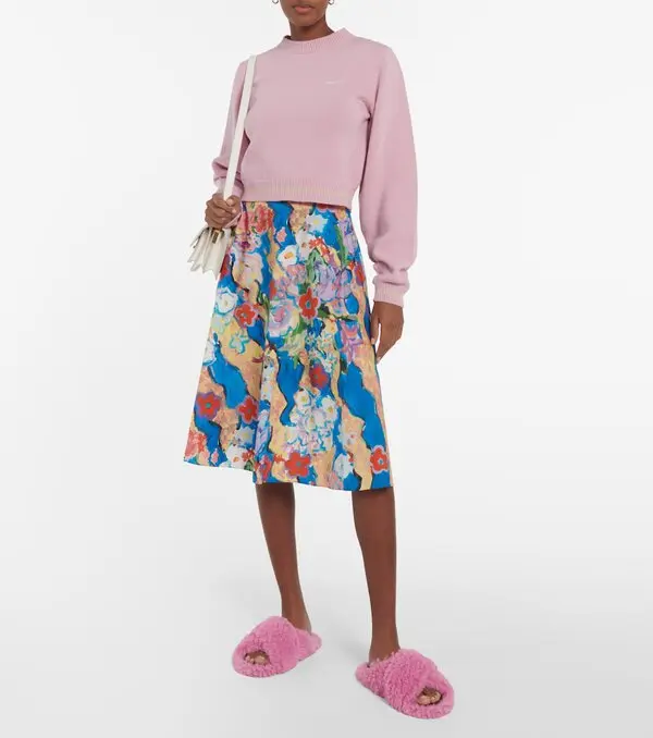 Marni Floral Cotton Poplin Midi Skirt