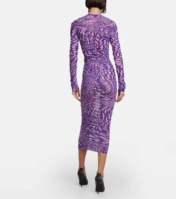 MUGLER Ruched Mesh Midi Dress