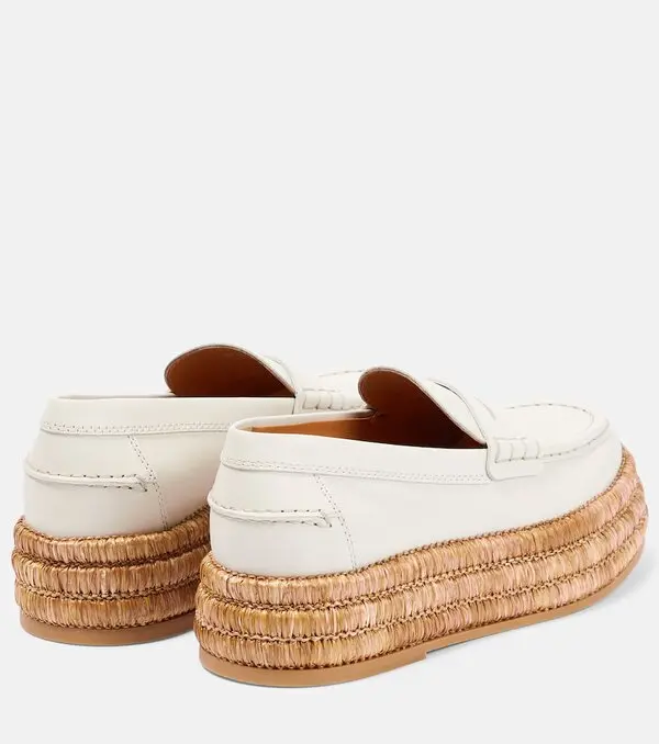TOD'S Leather And Raffia Platform Loafers