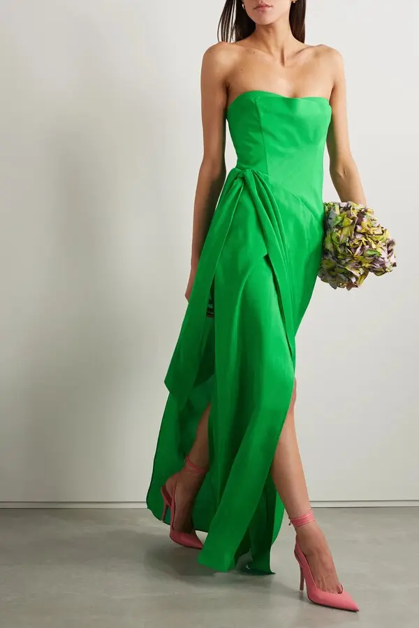 Rosie Assoulin Strapless Draped Woven Maxi Dress In Green - 35% Off |  Editorialist