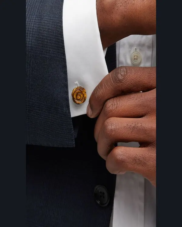 JAN LESLIE Carved Tiger's Eye Rose Cufflinks