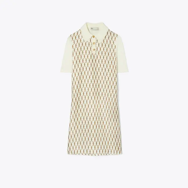 Tory Burch Silk-front Polo Dress - New Ivory/brown Rope