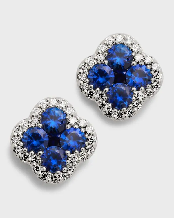 Neiman Marcus 18k White Gold And Diamond Flower Earrings - Sapphire