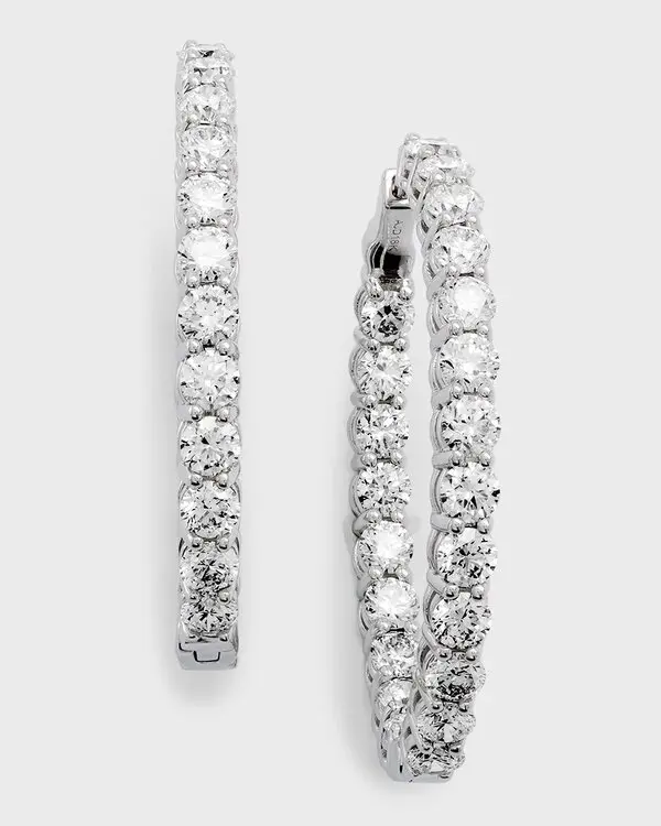 Neiman Marcus 18k Diamond Hoop Earrings - White Gold
