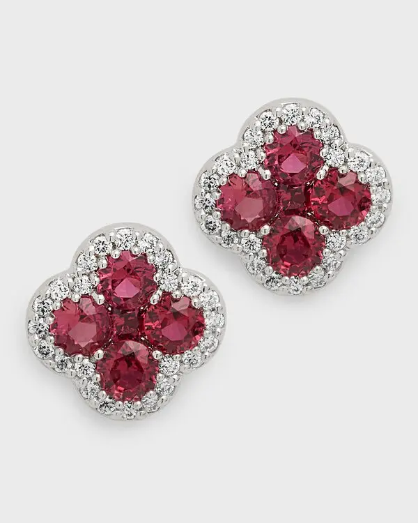 Neiman Marcus 18k Ruby And Diamond Stud Earrings - White Gold