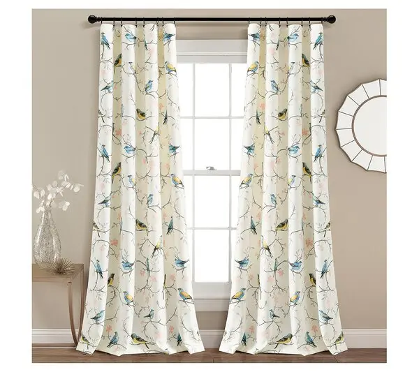 LUSH DECOR Botanical Bird & Flower Window Curtain 52' X 84 By - One-color