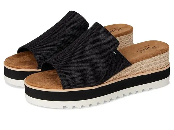 Toms Diana Mule Raffia Platform Heels - Black