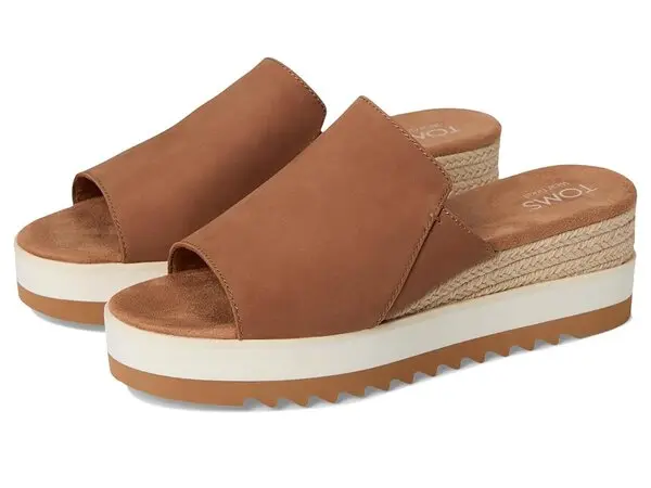 Toms Diana Mule Raffia Platform Heels - Brown