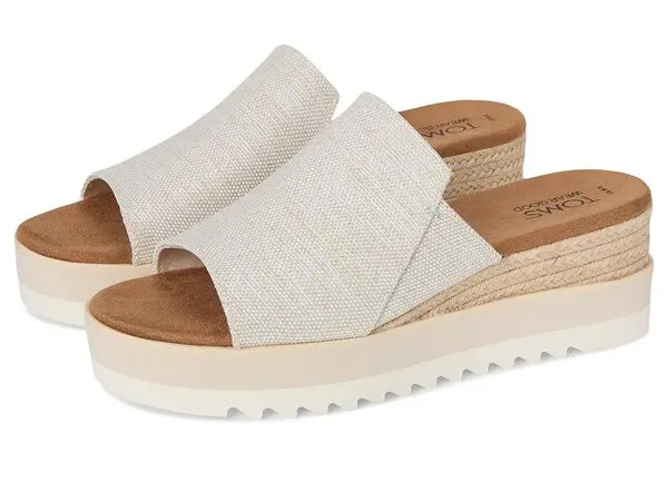 Toms Diana Mule Raffia Platform Heels - Natural