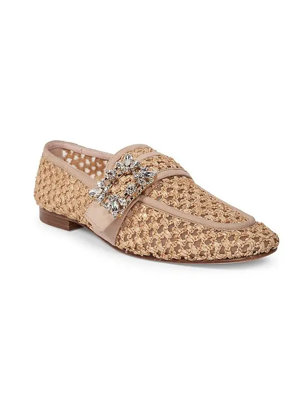 ROGER VIVIER Woven Raffia & Crystal Loafers