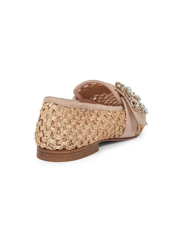 ROGER VIVIER Woven Raffia & Crystal Loafers